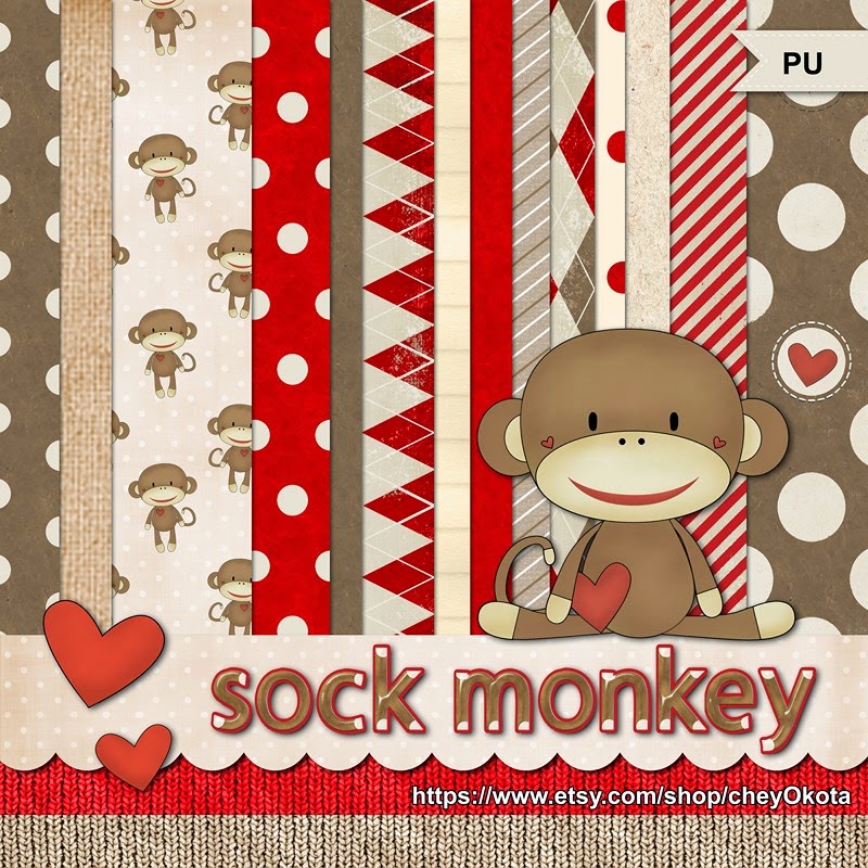 cheyOkota digital scraps: Sock Monkey Freebies & Sneak Peek of next kits